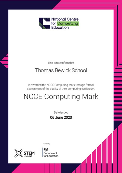 Thomas Bewick School Awarded the NCCE Computing Quality Mark! - Latest ...